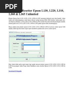 Reset Epson L130 L220 L310 L360 L365 Adjustment Program Epson L130,