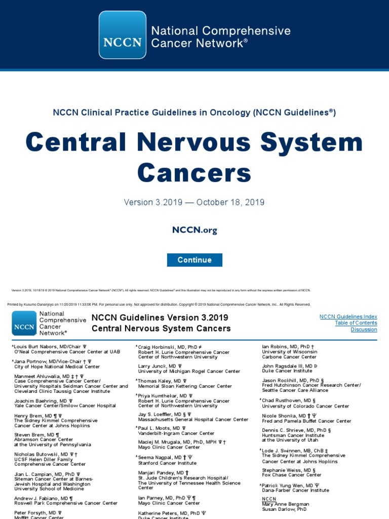 NCCN CNS Guidelines Version 3.2019 PDF | PDF | Brain Tumor | Metastasis