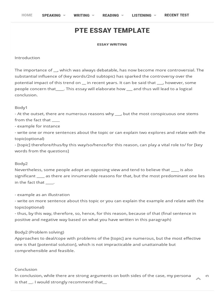 Pte Essay Template - Pte Bible2 | PDF