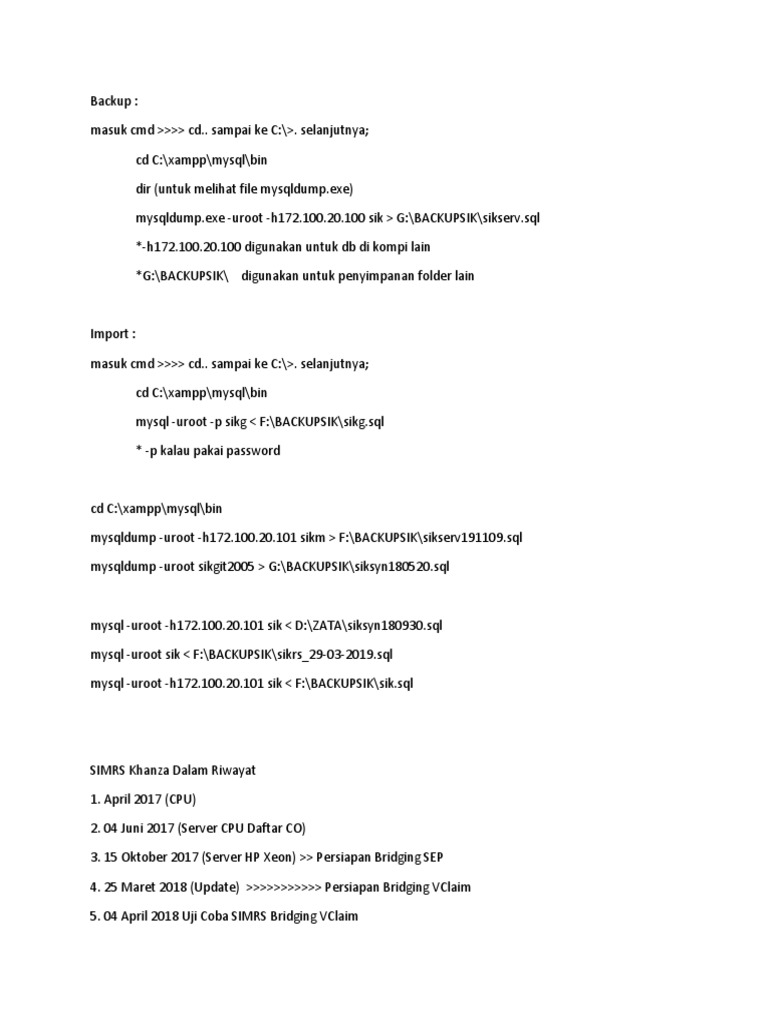 Cara Backup SIMRS Kahnza | PDF