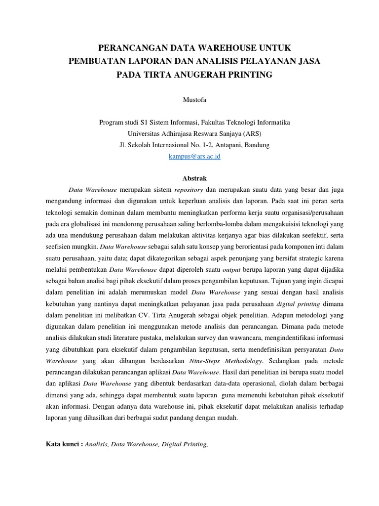 Perancangan Data Warehouse Tirta Anugrah Ok Pdf