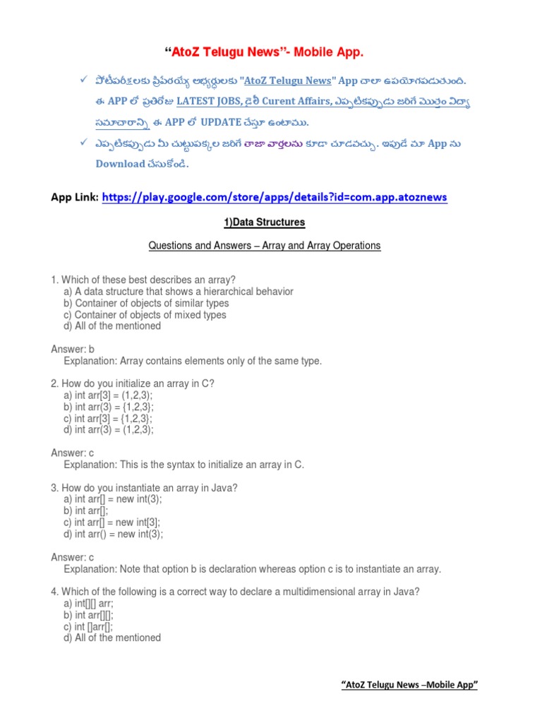11data Structure Questions And Answers 1 Pdf Queue Abstract Data Type Array Data Structure