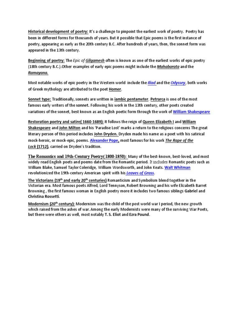 Historical Development of Poetry | PDF