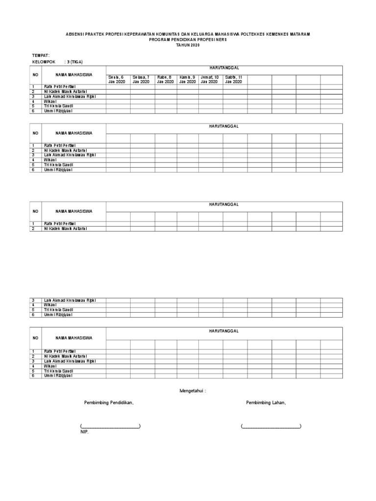 Absensi Mahasiswa PKL Poltekkes Kemenkes Mataram | PDF