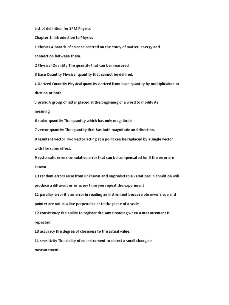 List of Definition For SPM Physics | PDF | Collision | Force
