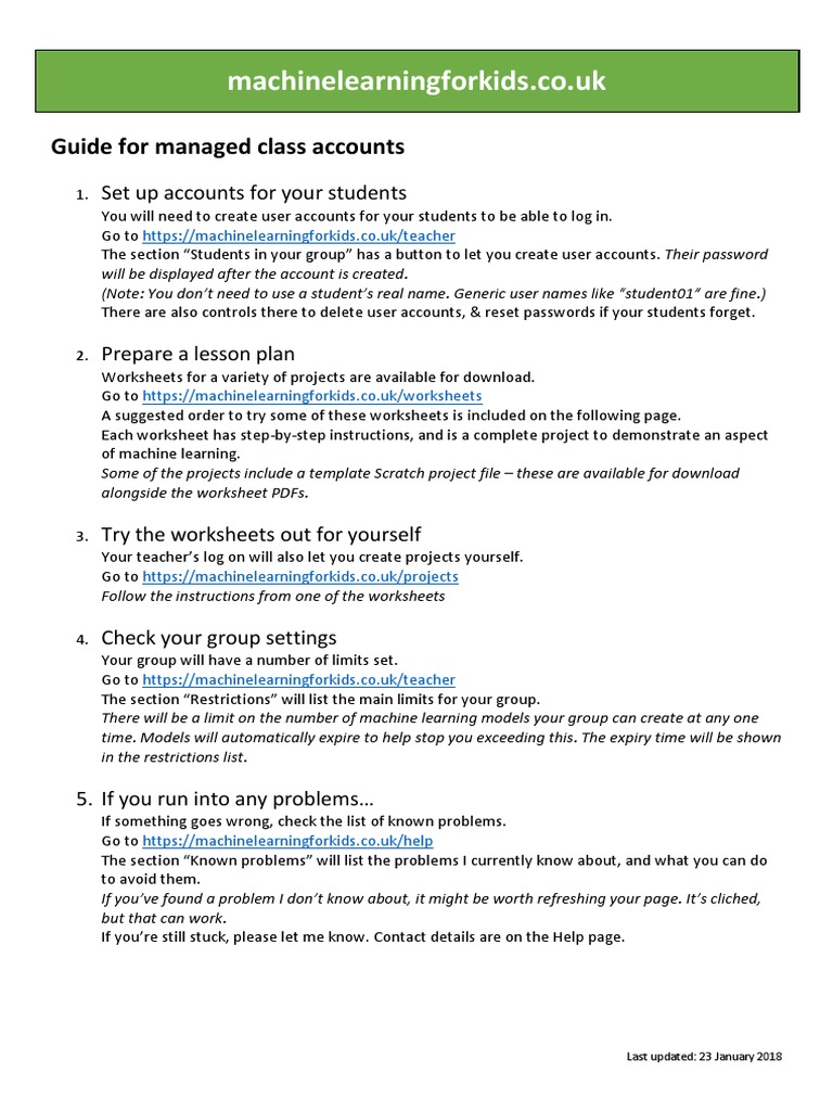Machinelearningforkids Schools | PDF | Worksheet | Machine Learning