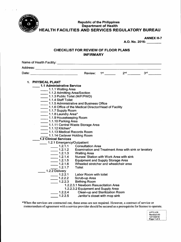 Checklist For Review of Floor Plans Infirmary | PDF | Hospital | Health ...