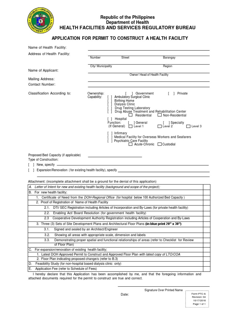 Health Facility Construction Permit Application | PDF | Clinic | Hospital