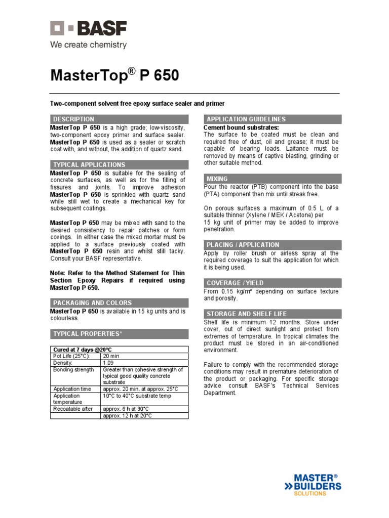 Basf Mastertop P 650 Tds | PDF | Epoxy | Materials