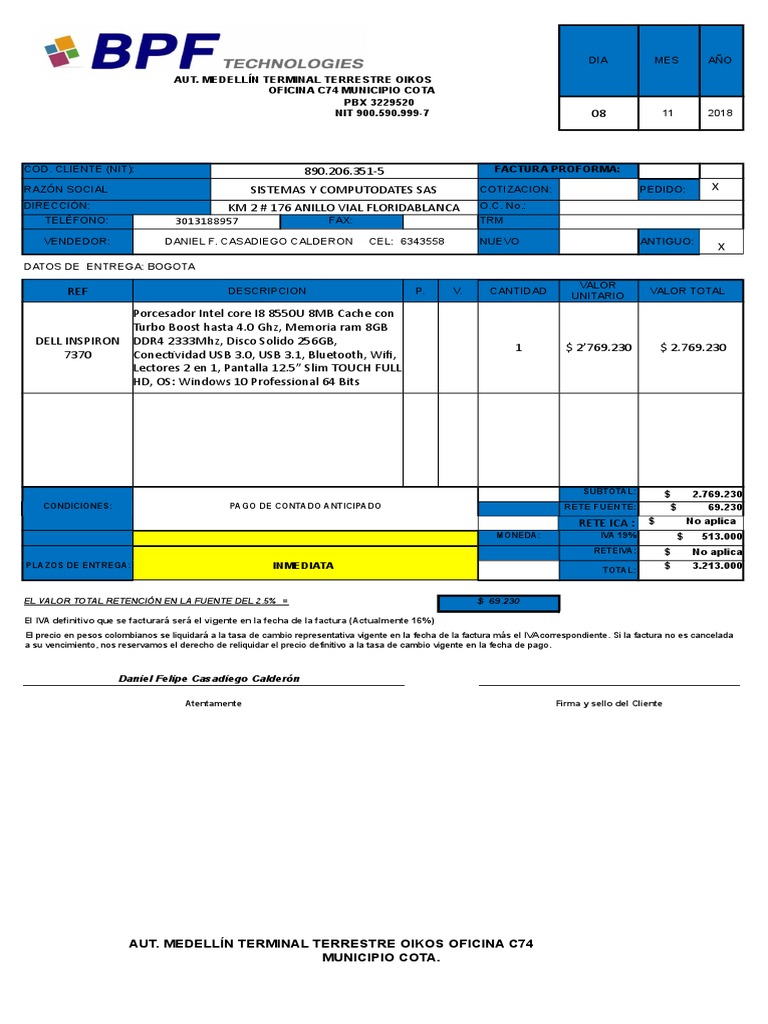 Factura Proforma Dell | PDF | Hardware de la computadora | Arquitectura de Computadores