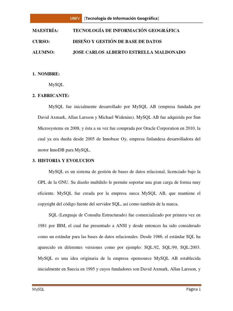 SGBD MySQL CarlosEstrella | Descargar gratis PDF | Mi sql | Servidor SQL de Microsoft