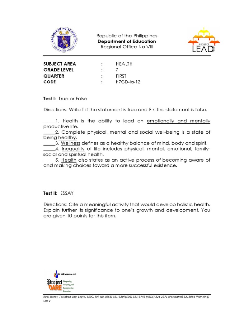 Grade 7 Health: 1st Quarter Assessment | PDF | Puberty | Adolescence
