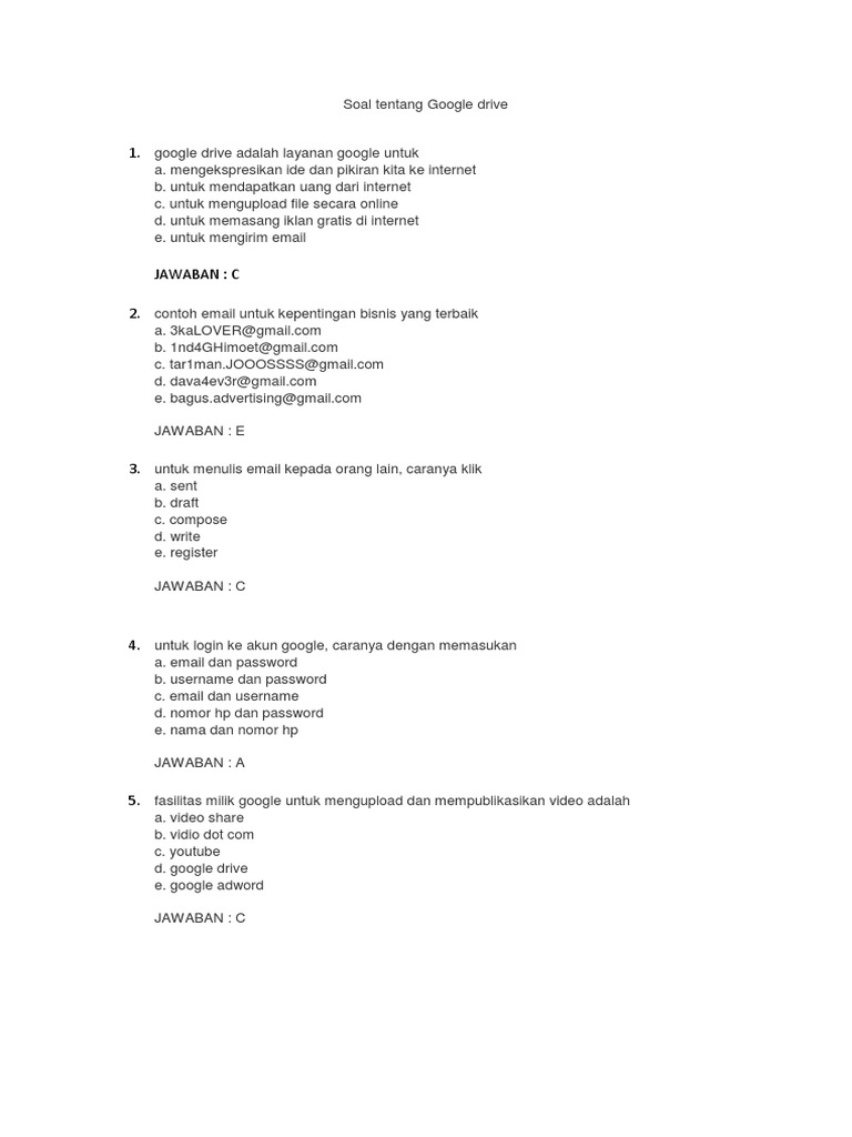 Soal Pilihan Ganda Google Drive | PDF