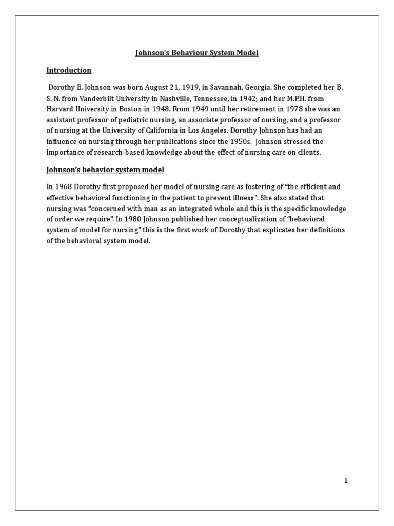 Dorothy Johnson's Behavioral System Model | PDF | System | Behavior