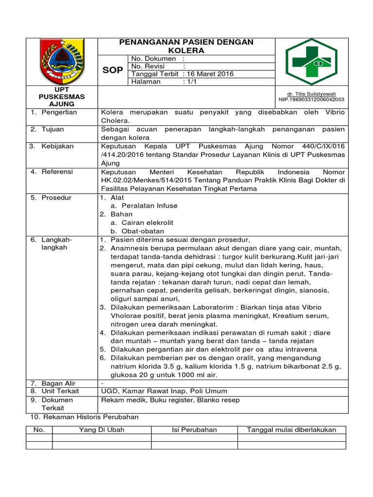 SOP Penanganan Pasien Kolera | PDF