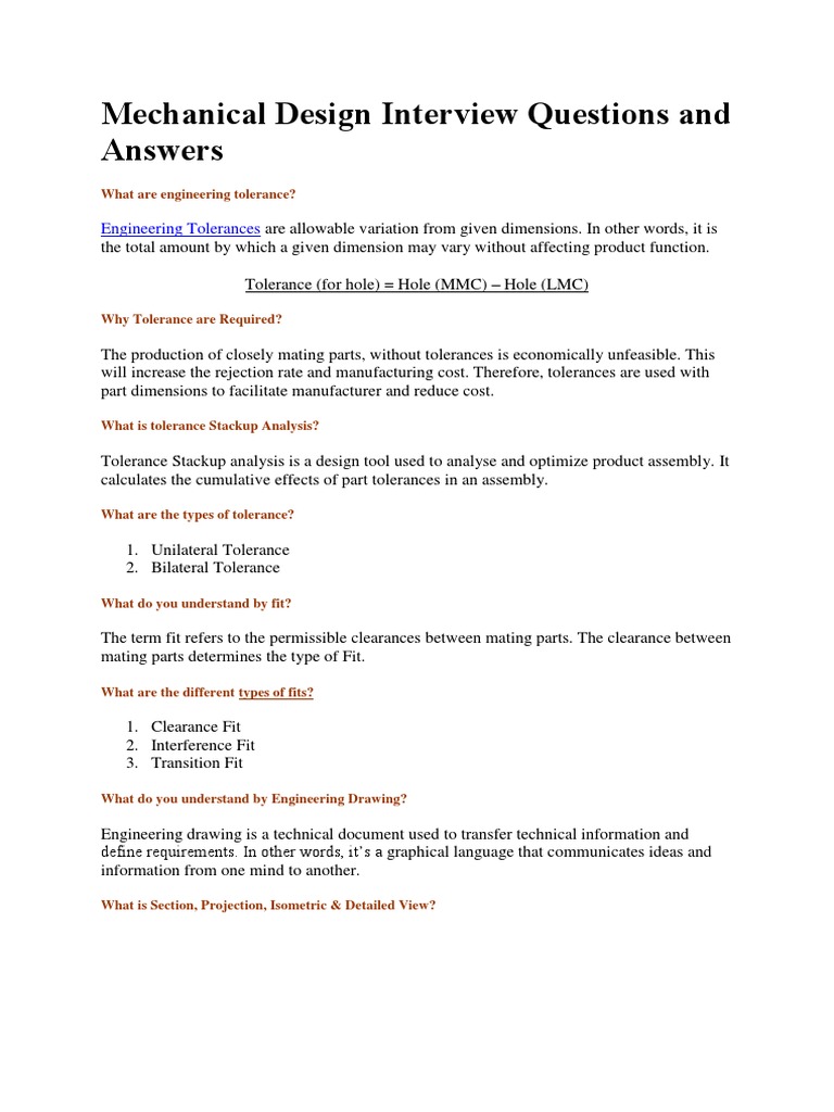 Mechanical Design Interview Questions and Answers | PDF | Geometry | Space