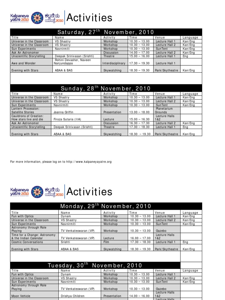 Astronomy Workshops and Events Schedule | PDF | Amateur Astronomy ...