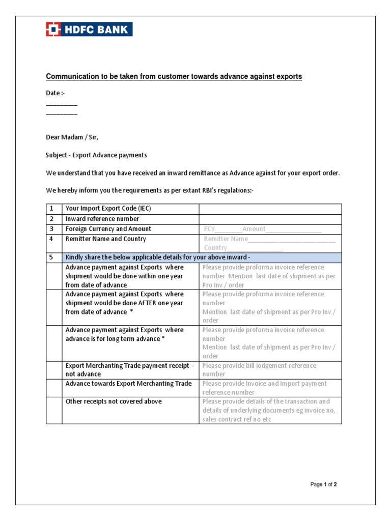 Declaration Towards Advance Against Exports | PDF | Pro Forma | Invoice