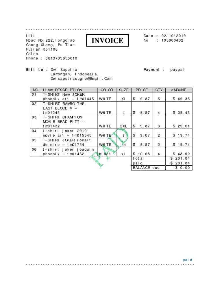 Comtoh Tagihan Invoice China | PDF