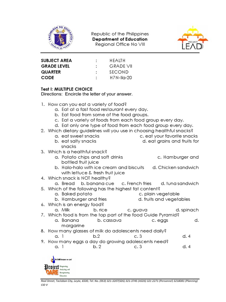 Grade VII Health Nutrition Assessment | PDF | Eating Disorder | Bulimia ...