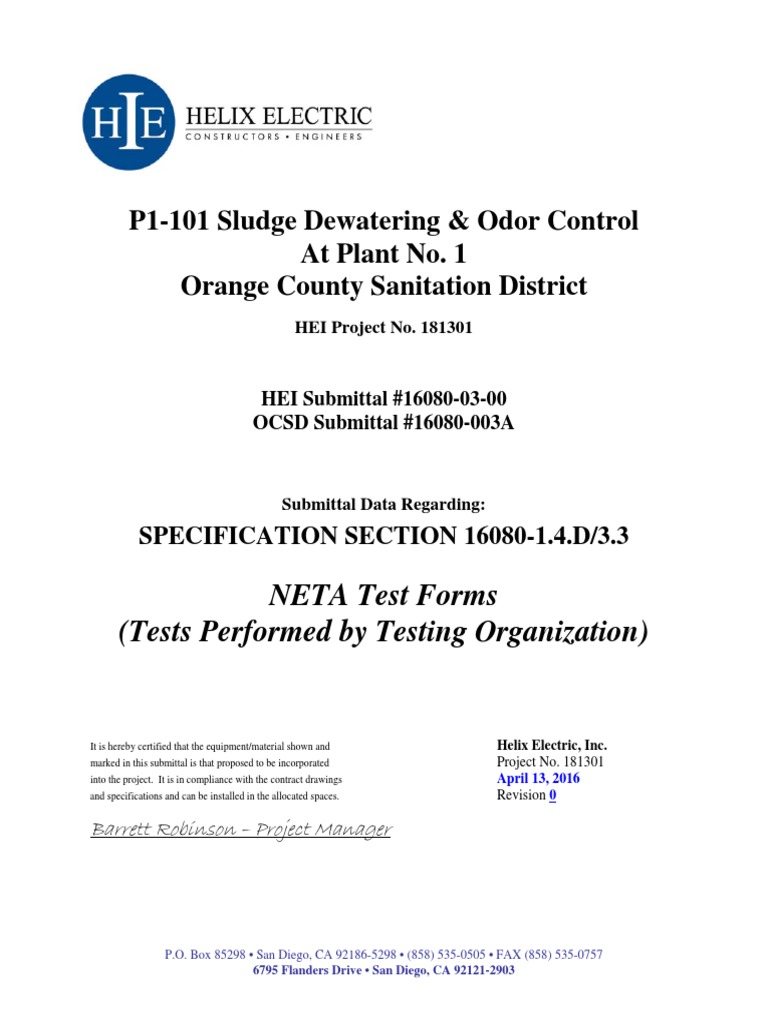 Submittal 16080.003.A - NETA Test Forms | PDF | Electric Motor ...