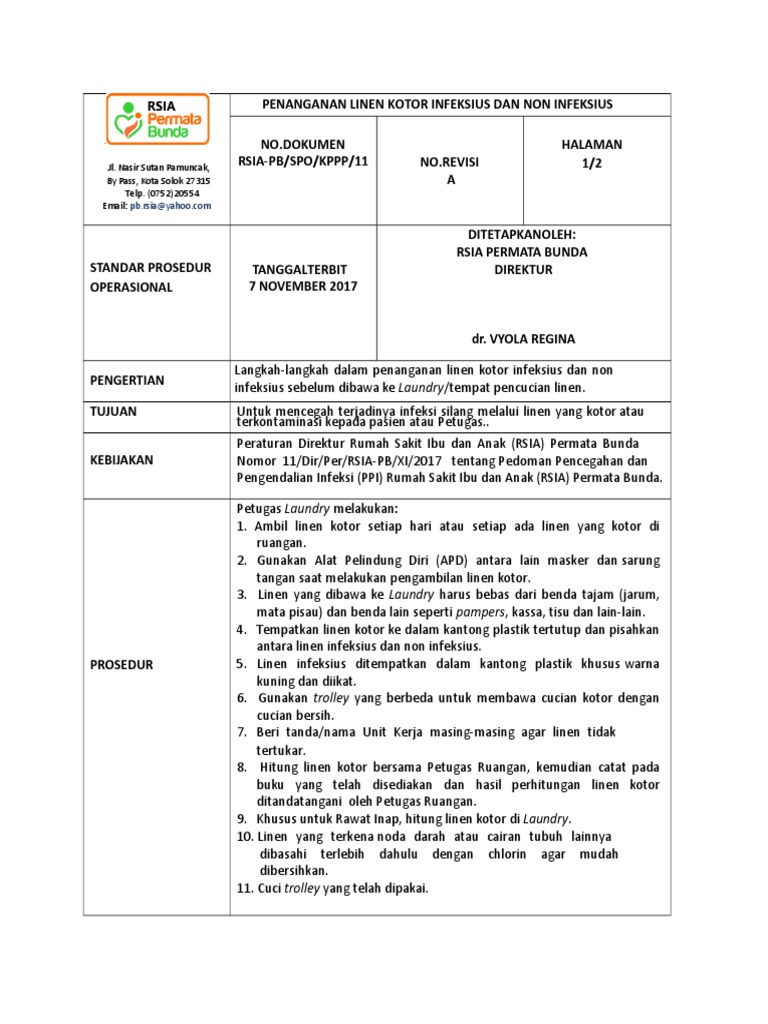 11 Spo Penanganan Linen Kotor Infeksius Dan Non Infeksius | PDF