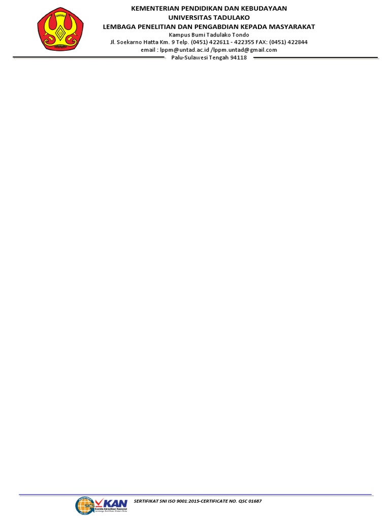Kop Surat LPPM Univ. Tadulako | PDF