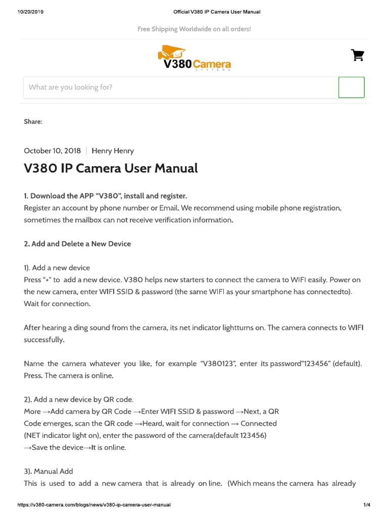 Official V380 IP Camera User Manua | PDF