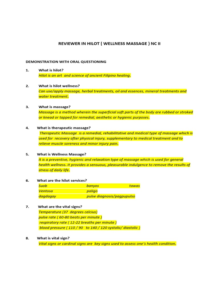 Reviewer in Hilot Core | PDF | Massage | Pulse