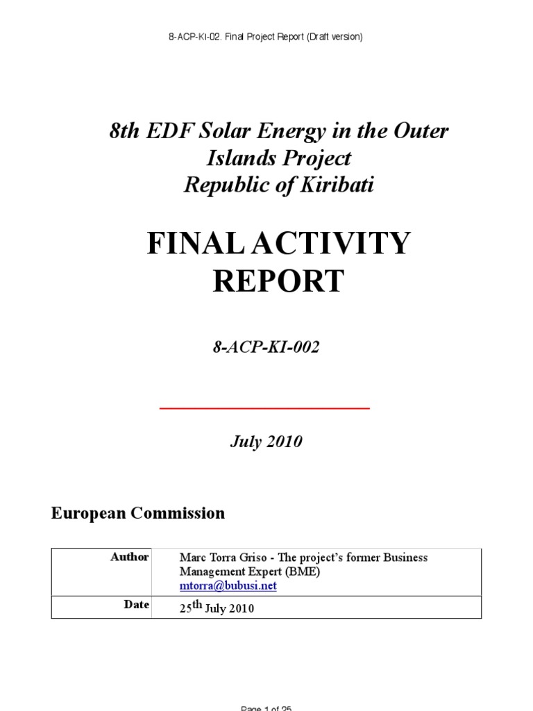 Final Report: Solar Energy For The Outer Islands | PDF | Compact ...