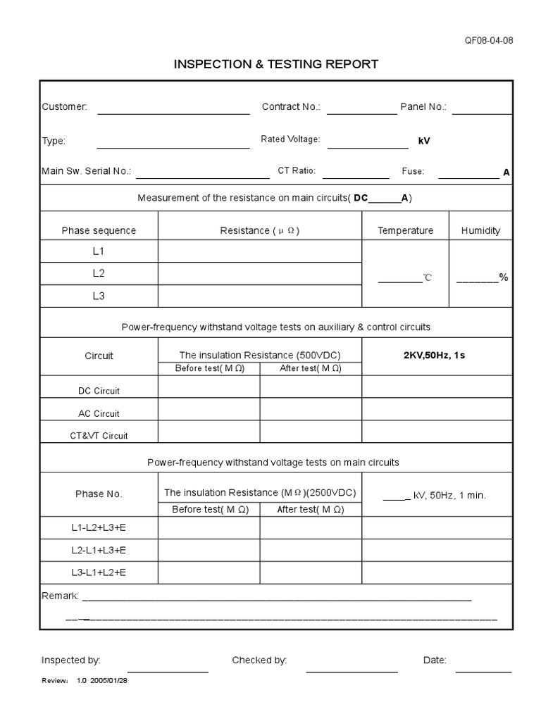 FAT Test Form | PDF | Switch | Electrical Resistance And Conductance