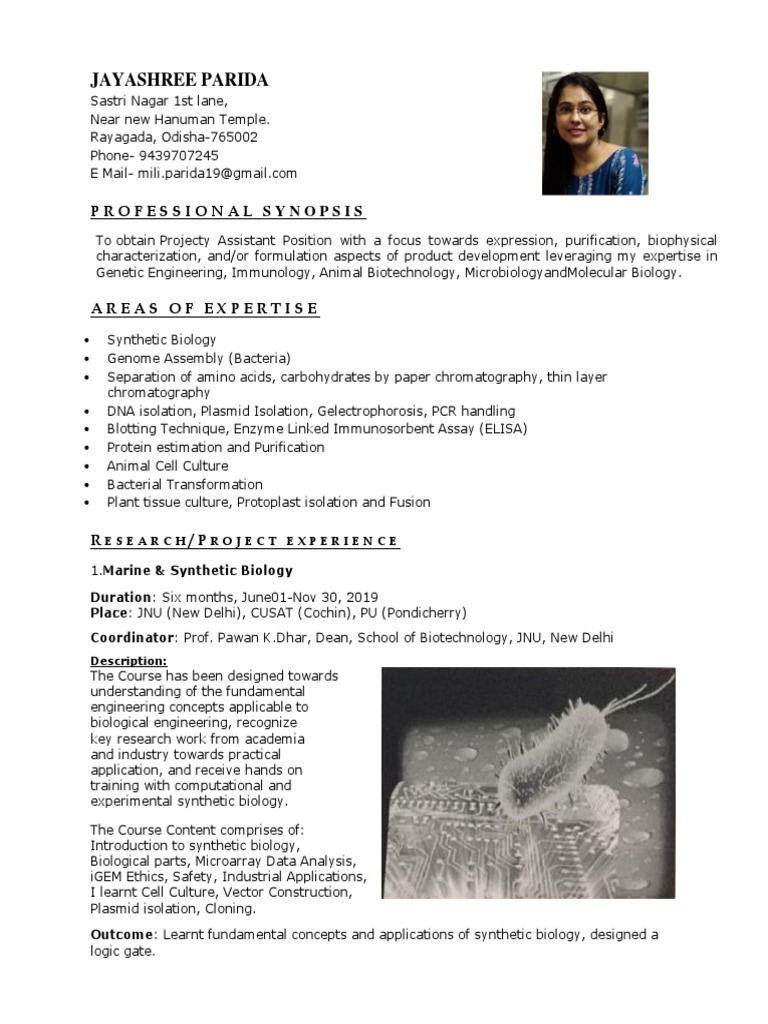 Jayashree Parida CV | PDF | Plasmid | Bacteria