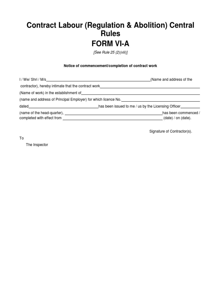 Form VIA Rule 25 Notice of Commencement Completion of Contract Work by ...