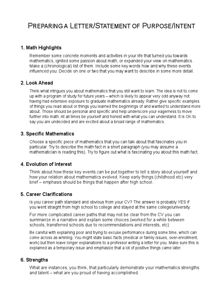 Statement of Purpose | PDF | Teaching Mathematics | Narrative