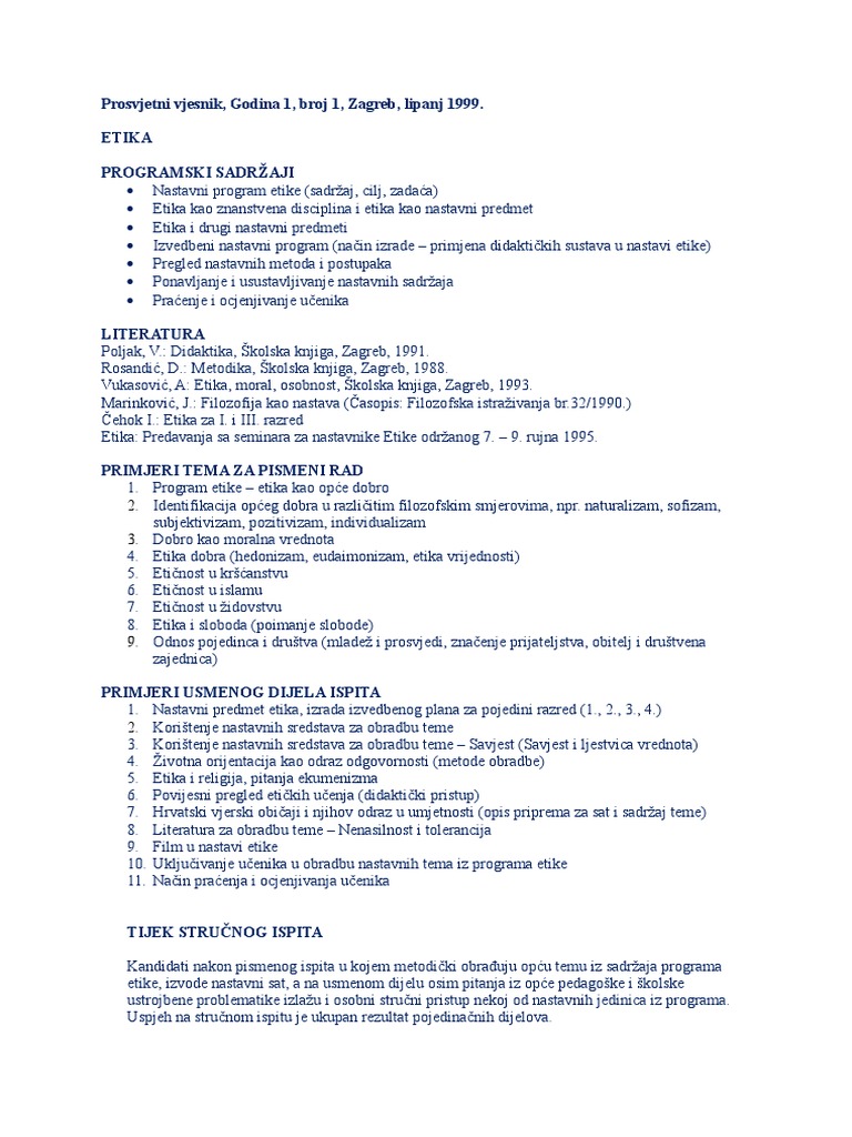 Etika - Prosvjetni Vjesnik | PDF