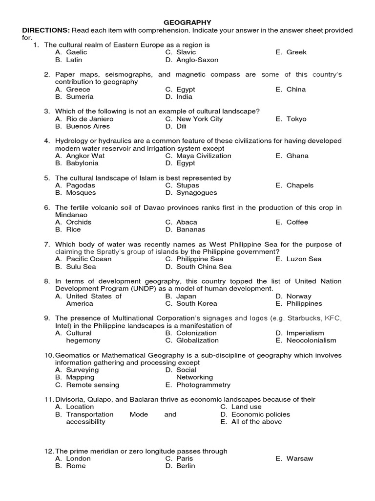Geography Questionnaire | PDF | Longitude | Latitude