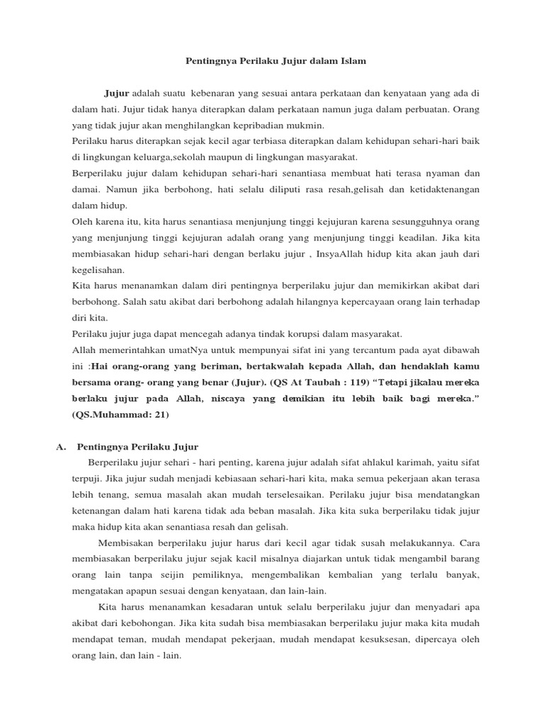 Keutamaan dan Pentingnya Kejujuran dalam Islam | PDF