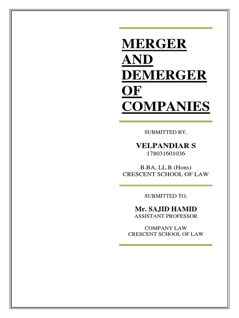 Merger and Demerger of Companies | PDF | Consolidation (Business ...