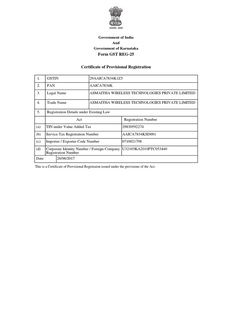 GST Certificate - PRC - 29aaica7834k1z5 PDF | PDF