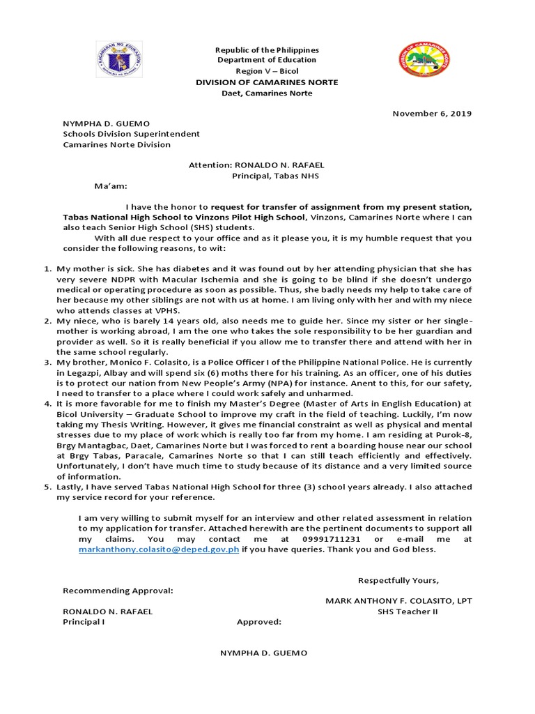 Letter of Transfer | PDF | Health Care