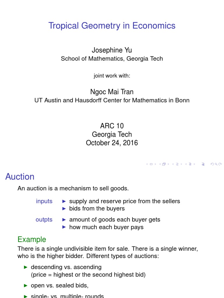 Tropical Geometry in Auction Design | PDF | Auction | Linear Programming