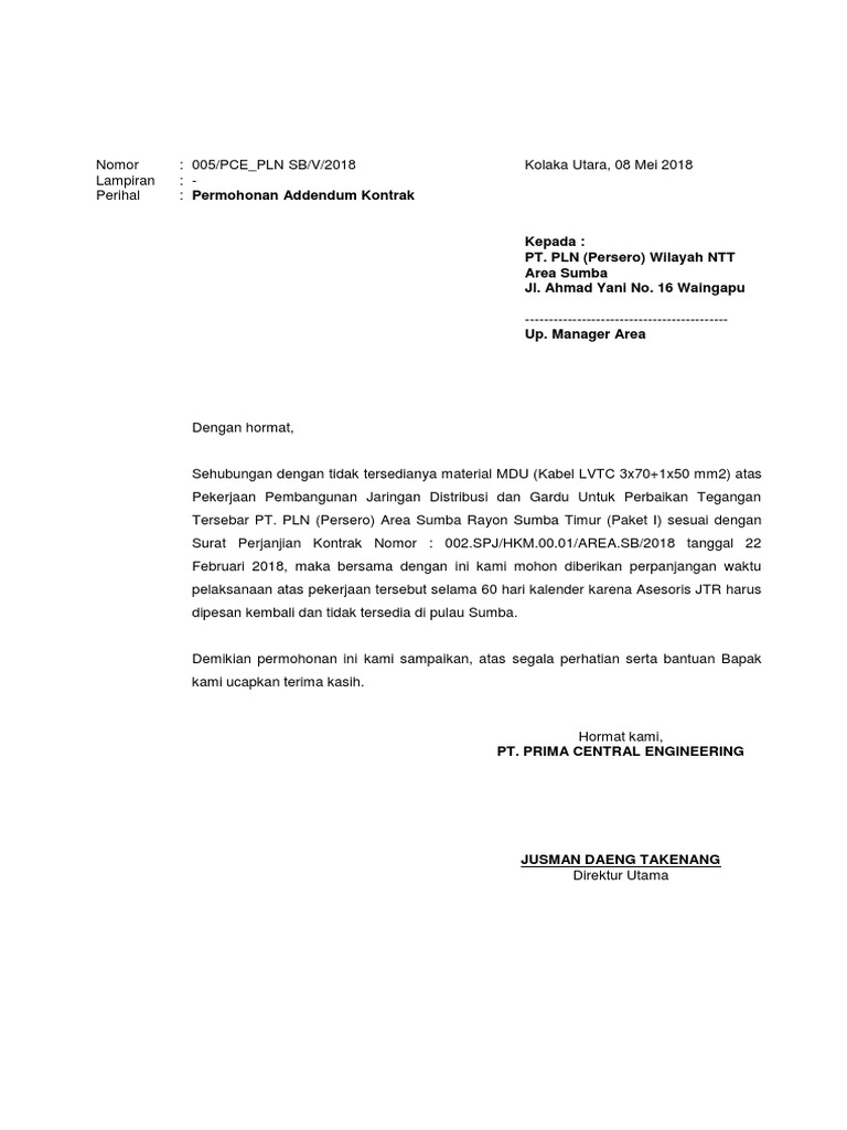 Surat Permohonan Addendum 002 | PDF