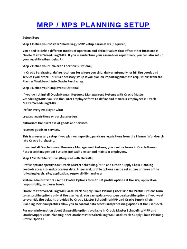 MRP - MPS Planning Setup | PDF | Forecasting | Oracle Corporation