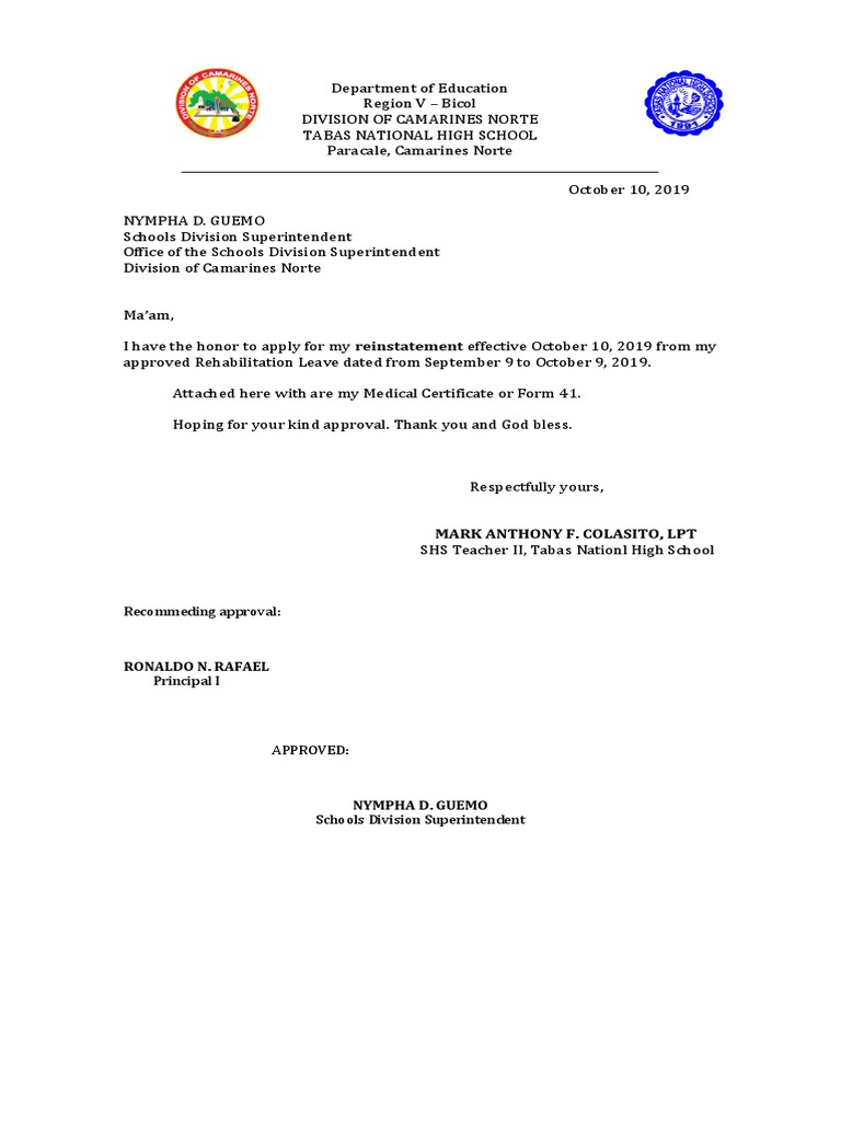 Letter of Reinstatement | PDF