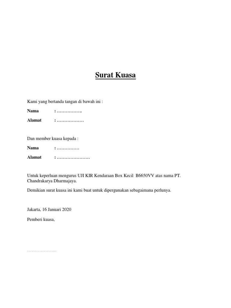 Surat Kuasa KIR | PDF