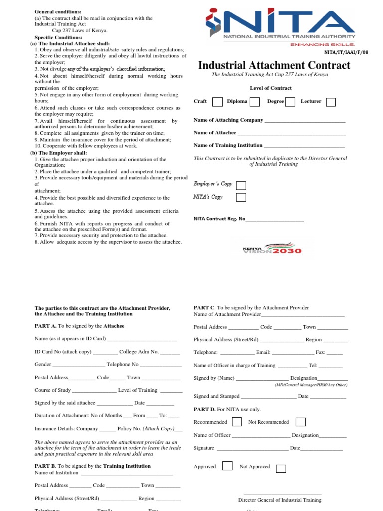 NITA Industrial Attachment Contract | PDF | Employment | Government