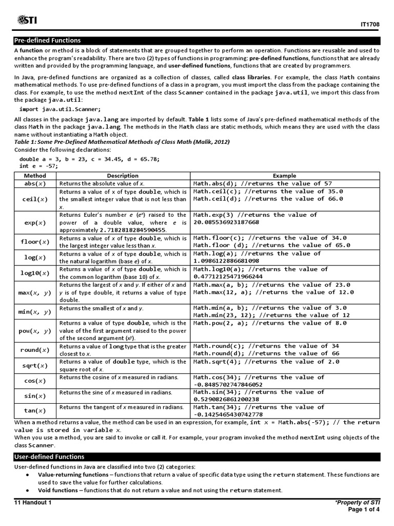 11 Handout 1 | PDF | Method (Computer Programming) | Parameter (Computer Programming)