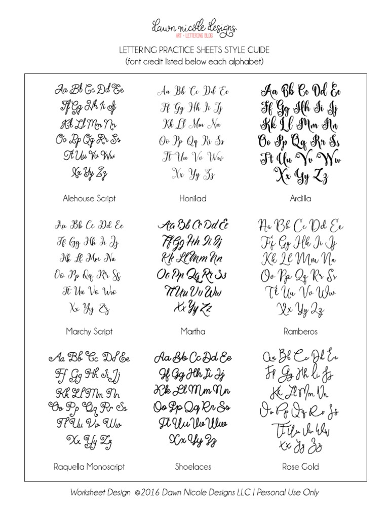 Free Hand Lettering Practice Sheets | PDF