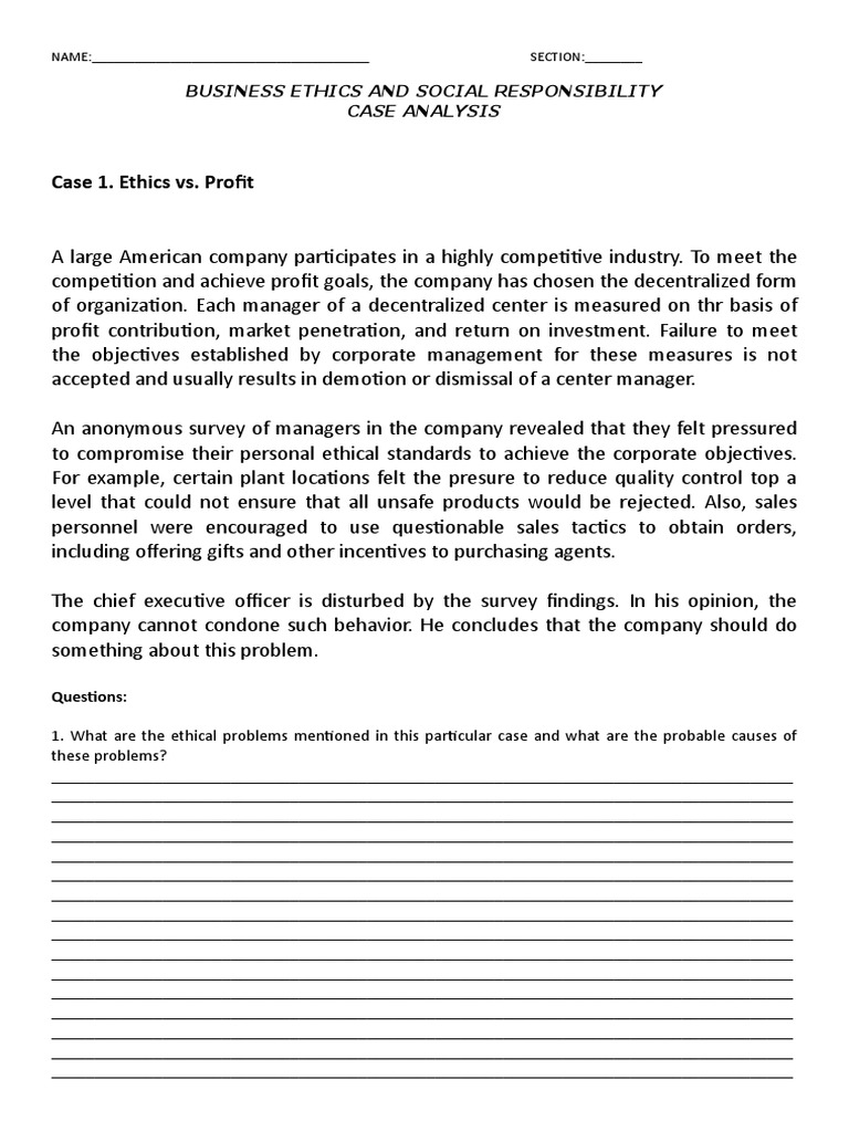 Business Ethics Case Analysis | PDF | Business Ethics | Profit (Economics)