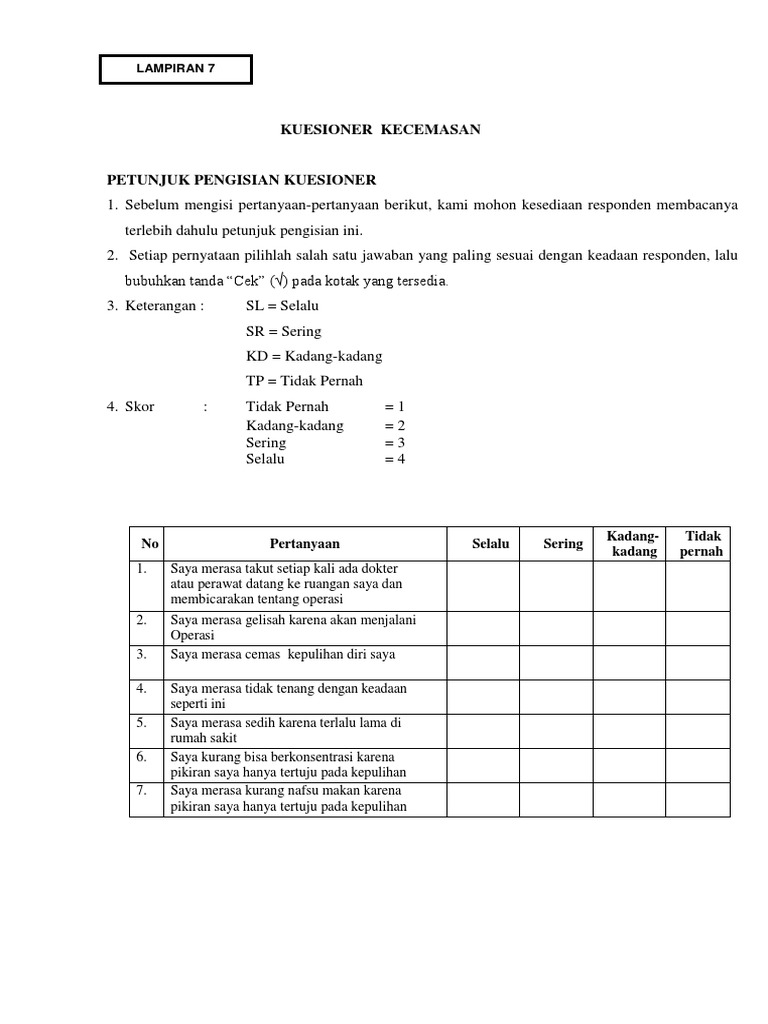 Kuesioner Tingkat Kecemasan Hars | PDF